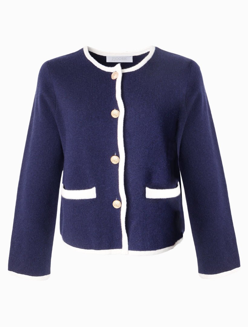 Navy Wool Jacket | Gabrielle Striped Knit Jacket - Zjoosh