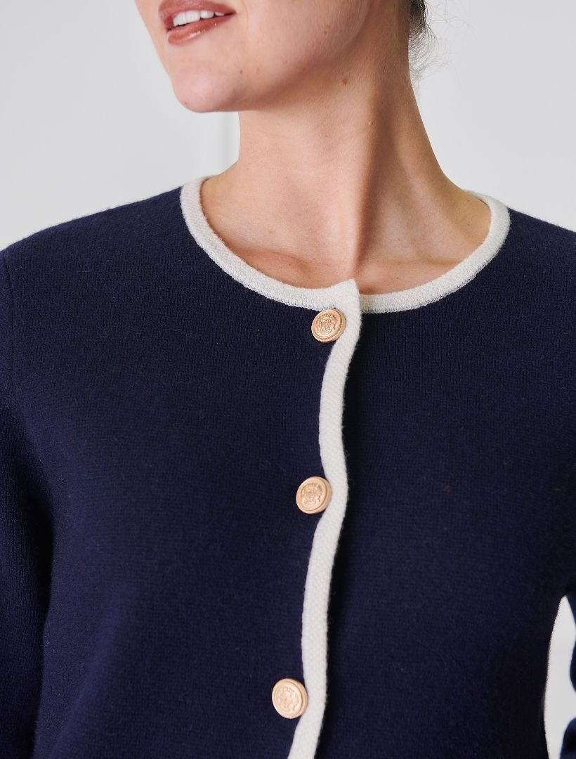 Navy Wool Jacket | Gabrielle Striped Knit Jacket - Zjoosh
