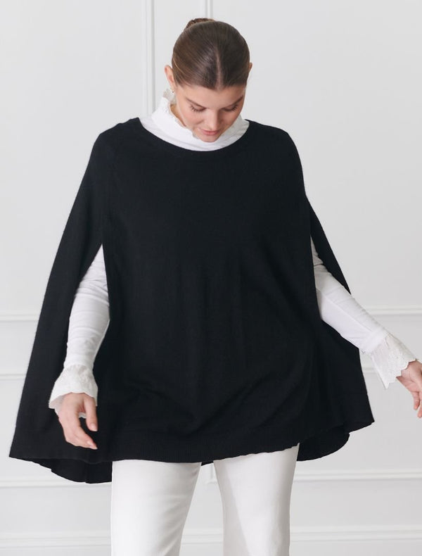 Black Knit Poncho | Gwyneth Cape - Zjoosh