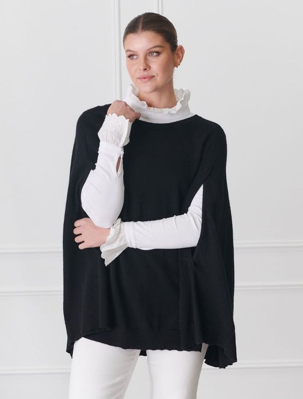 Black Knit Poncho | Gwyneth Cape - Zjoosh