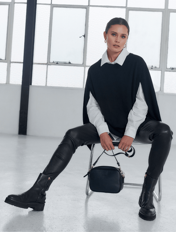 Black Knit Poncho | Gwyneth Cape - Zjoosh